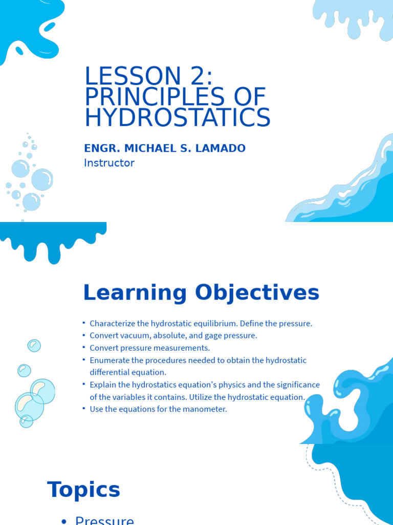 Hydrostatics Principles and Pressure Measurement | PDF | Pressure ...