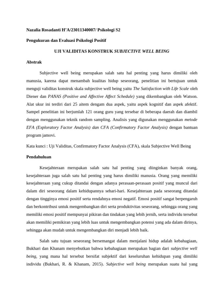 Nazalia Rosadanti H'A - Laporan Uji Validitas Konstruk | PDF