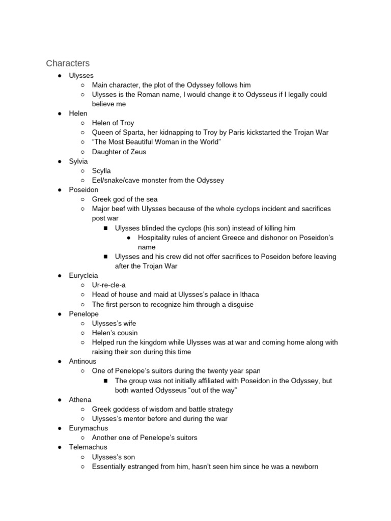 Key Characters in the Odyssey Explained | PDF | Odysseus | Odyssey