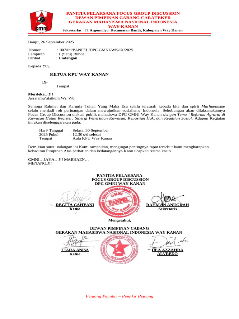 Undangan Fatayat Way Kanan. | PDF