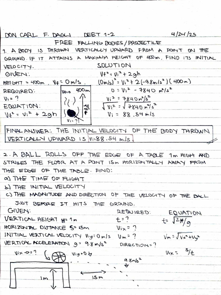 Free Falling BodiesProjectile Dagli | PDF
