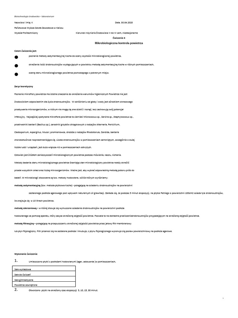 Mikrobiologiczna Kontrola Powietrza | PDF