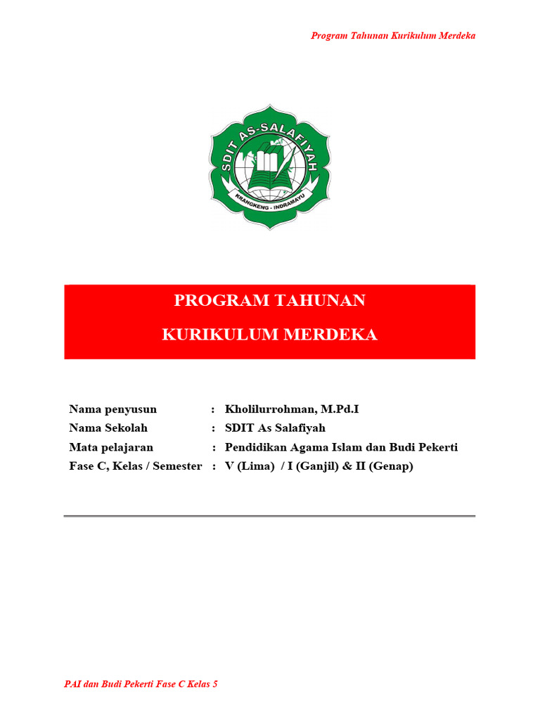 Program Tahunan PAI Kelas 5 Fase C | PDF
