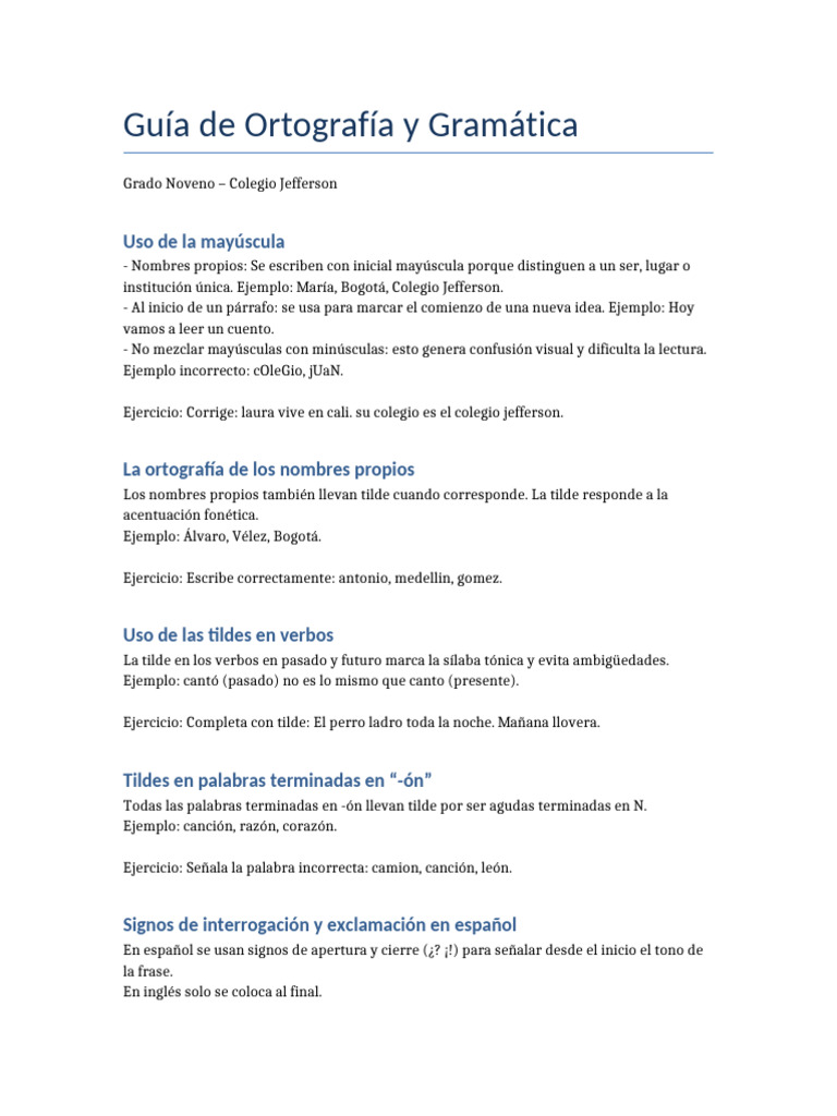 Ortografía y Gramática para Noveno | PDF | Adverbio | Morfología ...