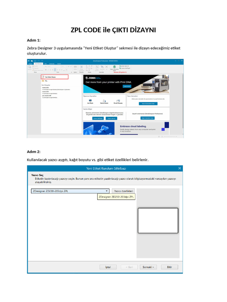 ZPL Code Ile Çikti Di̇zayni | PDF