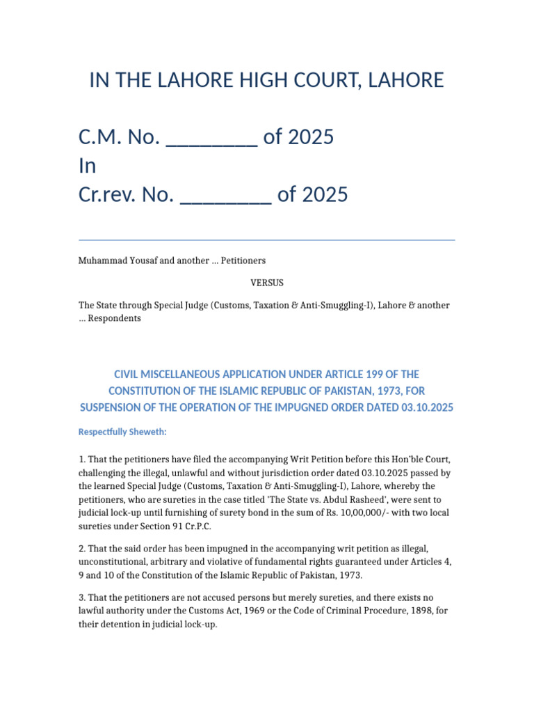 CM Suspension of Impugned Order 2025 | PDF