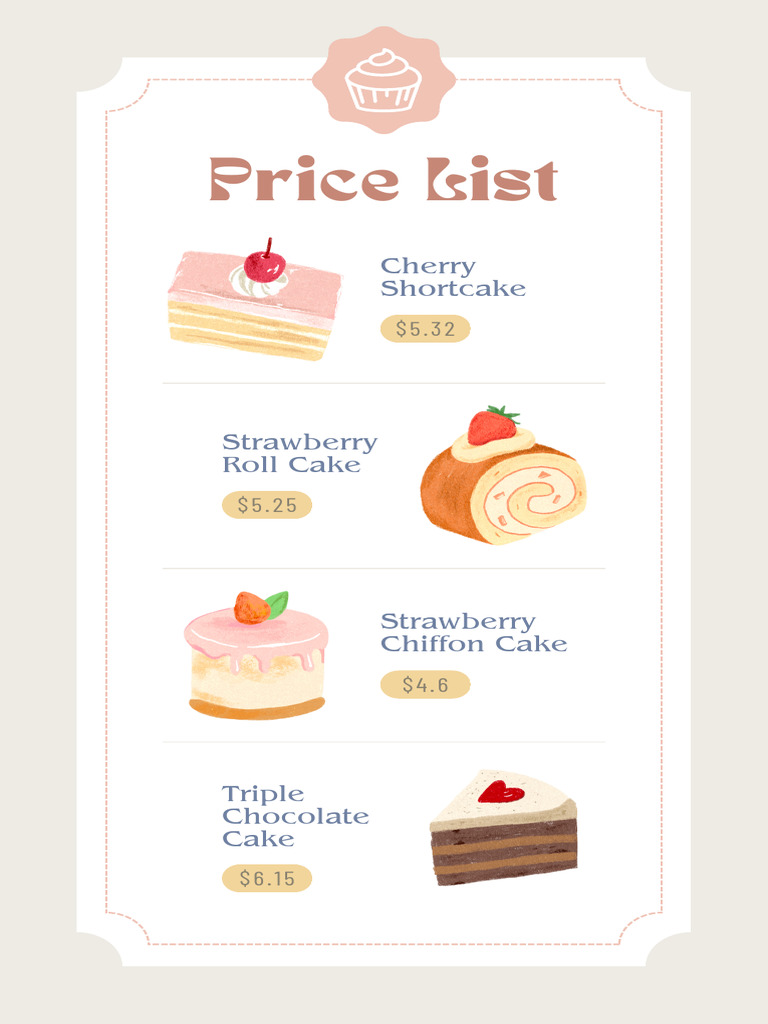 Cake Shop Price List (EXAMPLE) | PDF