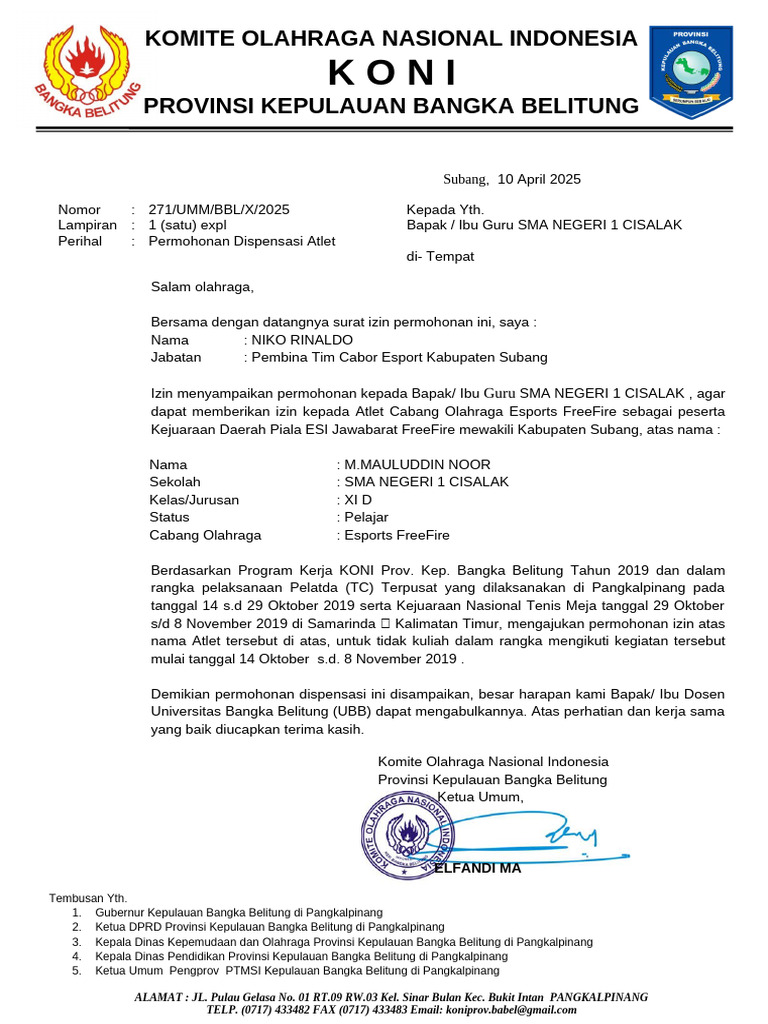 Surat Dispen Septa Adi Tama | PDF