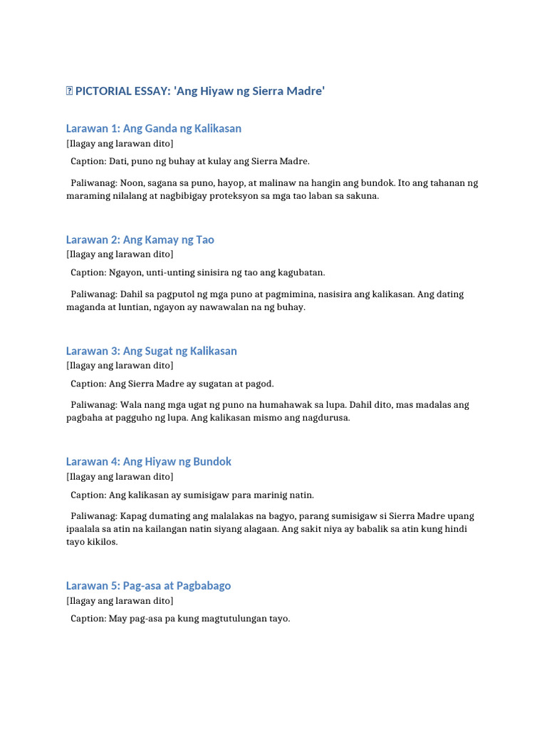 Ang Hiyaw NG Sierra Madre Pictorial Essay Template With Picture ...