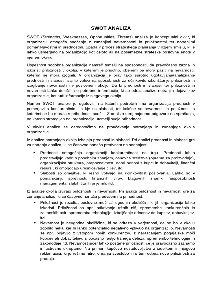 Swot Analiza | PDF