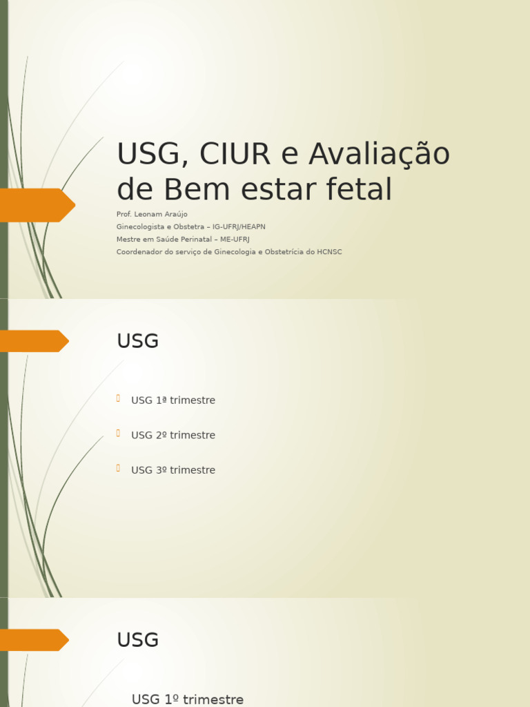 USG, CIUR e Avaliação de Bem-Estar Fetal | PDF | Feto | Placenta