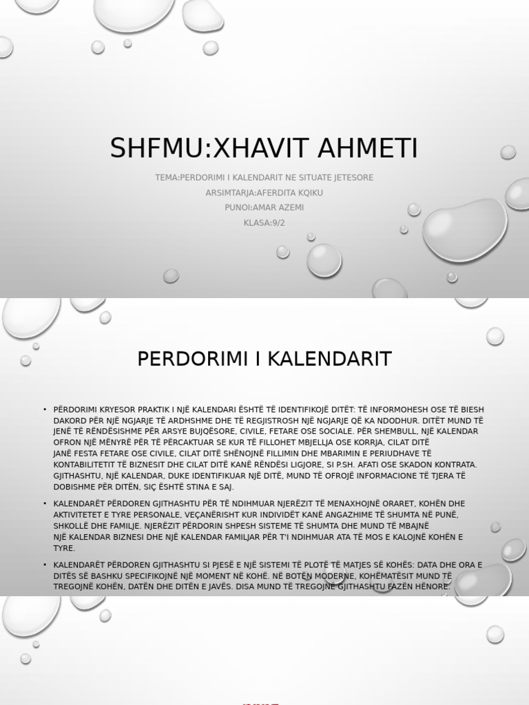 Shfmu:Xhavit Ahmeti: Tema:Perdorimi I Kalendarit Ne Situate Jetesore ...