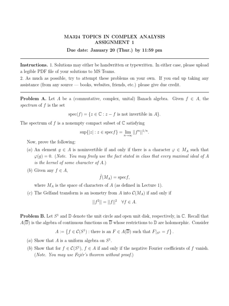 MA324 Complex Analysis Assignment 1 | PDF | Mathematics ...