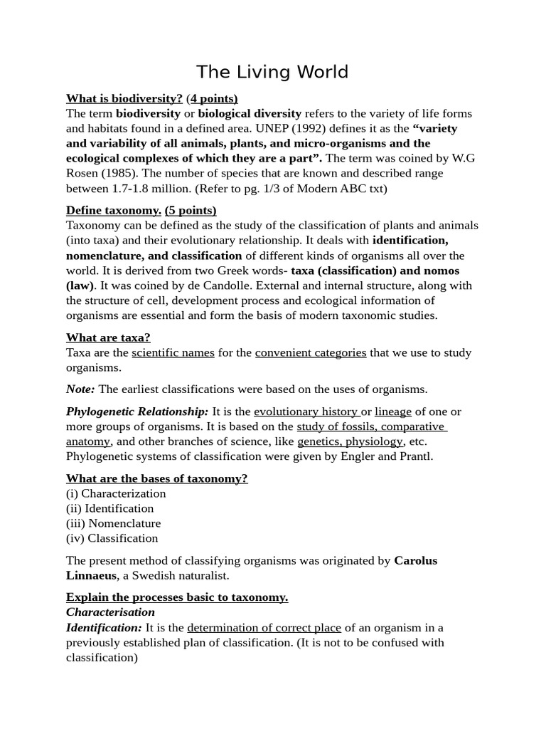 Understanding Biodiversity and Taxonomy | PDF | Taxonomy (Biology ...