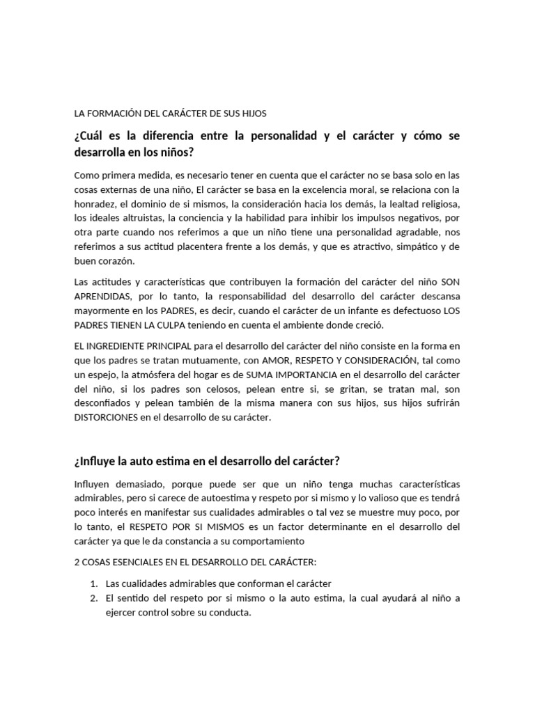 La Formación Del Carácter de Sus Hijos | PDF | Amor | Comportamiento