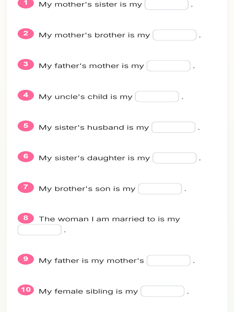 Family and Relatives - A1 English Vocabulary Page 2 of 3 Test English | PDF