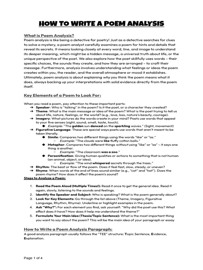 Poem Analysis Guide and Structure | PDF | Poetry | Essays