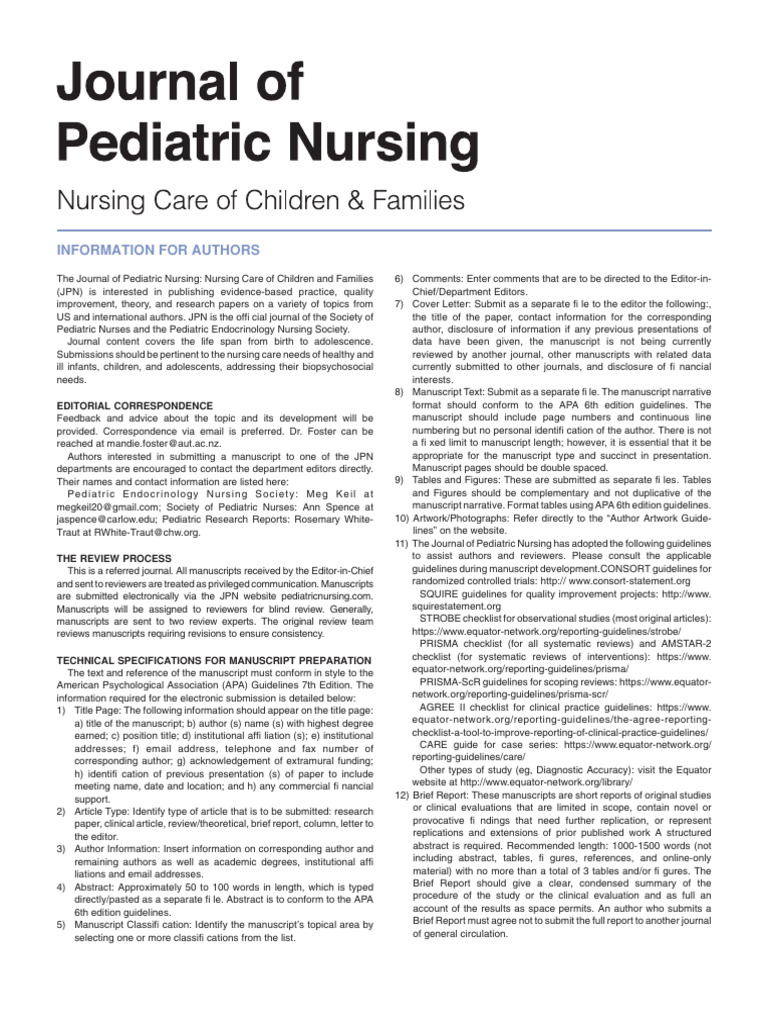 Author Guidelines for Pediatric Nursing Journal | PDF | Systematic Review