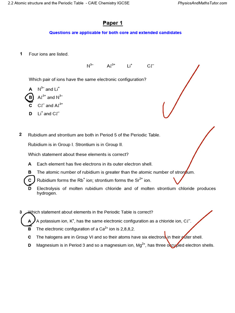 2.2 Atomic Structure and The Periodic Table MCQ QP COMPLETED | PDF ...