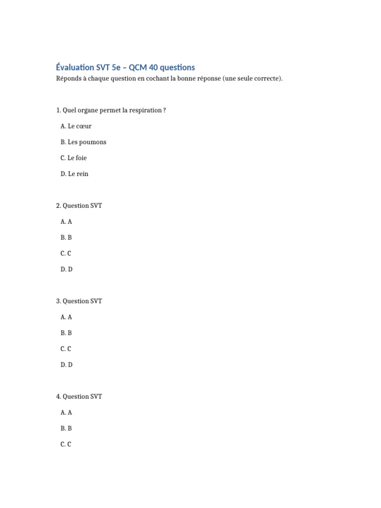 SVT 5e QCM | PDF