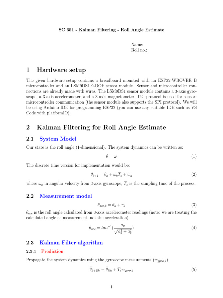 Kalman Filtering for Roll Angle Estimation | PDF | Kalman Filter ...
