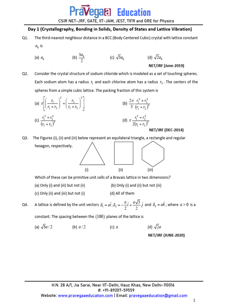Day 1 - Crystallography, Bonding in Solids, Density of States and ...
