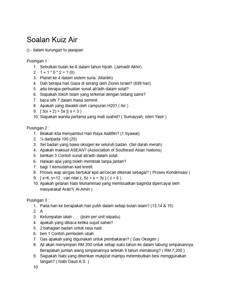 Soalan Kuiz Air | PDF