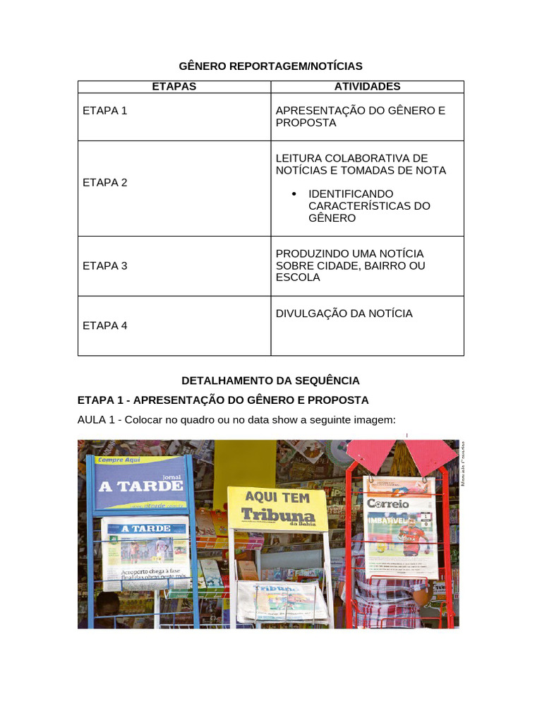 Atividades de Reportagem para 3º Ano | PDF