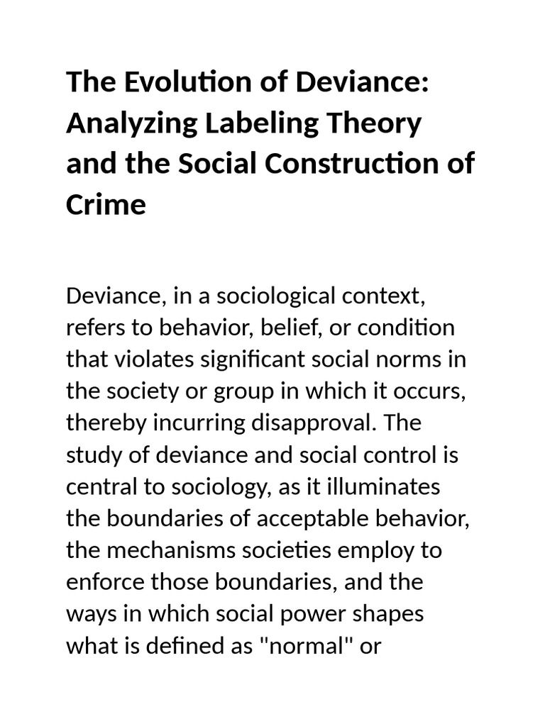 The Evolution of Deviance | PDF | Deviance (Sociology) | Crimes