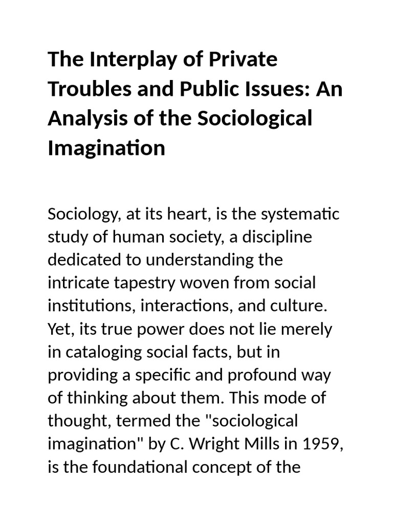 Private Troubles and Public Issues | PDF | Sociology | Imagination