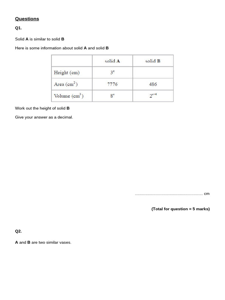 Similar Shapes and Volume Calculations | PDF | Area | Geometry