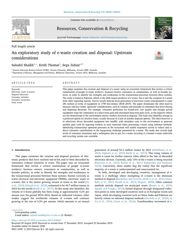 01 - An Exploratory Study of E-Waste Creation and Disposal | PDF ...