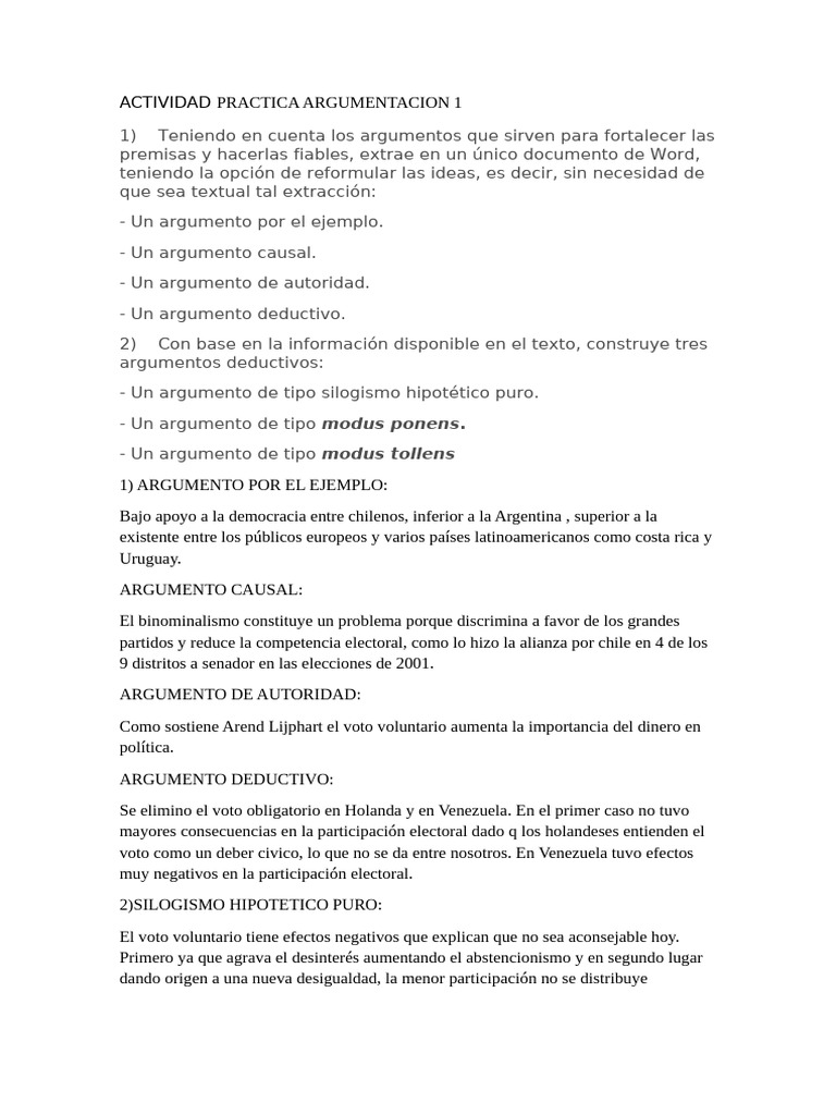 Actividad Practica 1 Argumentacion | PDF | Votación | Razonamiento deductivo