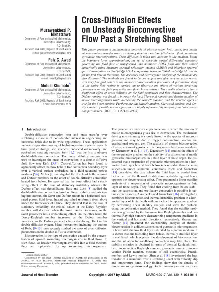 Bioconvective With Cross Diffusion Effects (JHT) | PDF | Convection ...