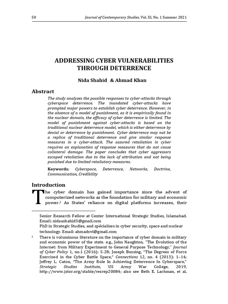 Cyber Vulnerabilities & Deterrence | PDF | Deterrence Theory | Crime ...