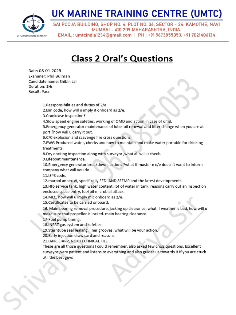 Shibin Lal Cl2 Orals Questions | PDF