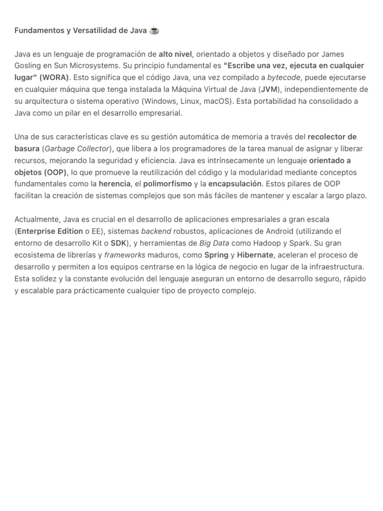 Fundamentos y Versatilidad de Java | PDF