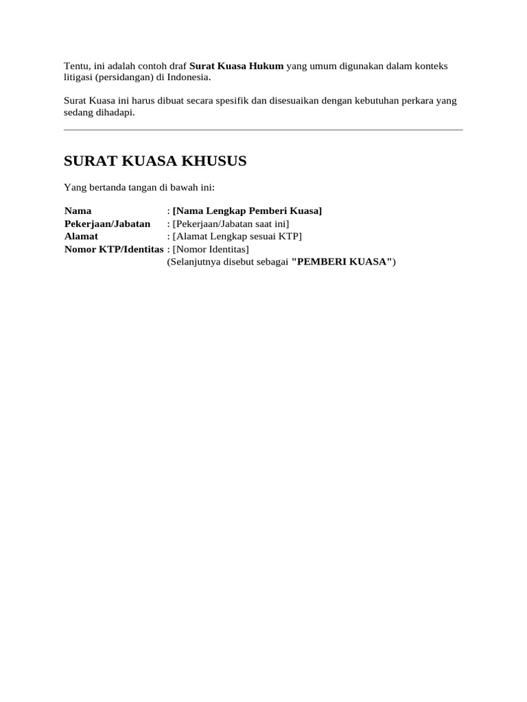 Contoh Surat Kuasa Hukum | PDF