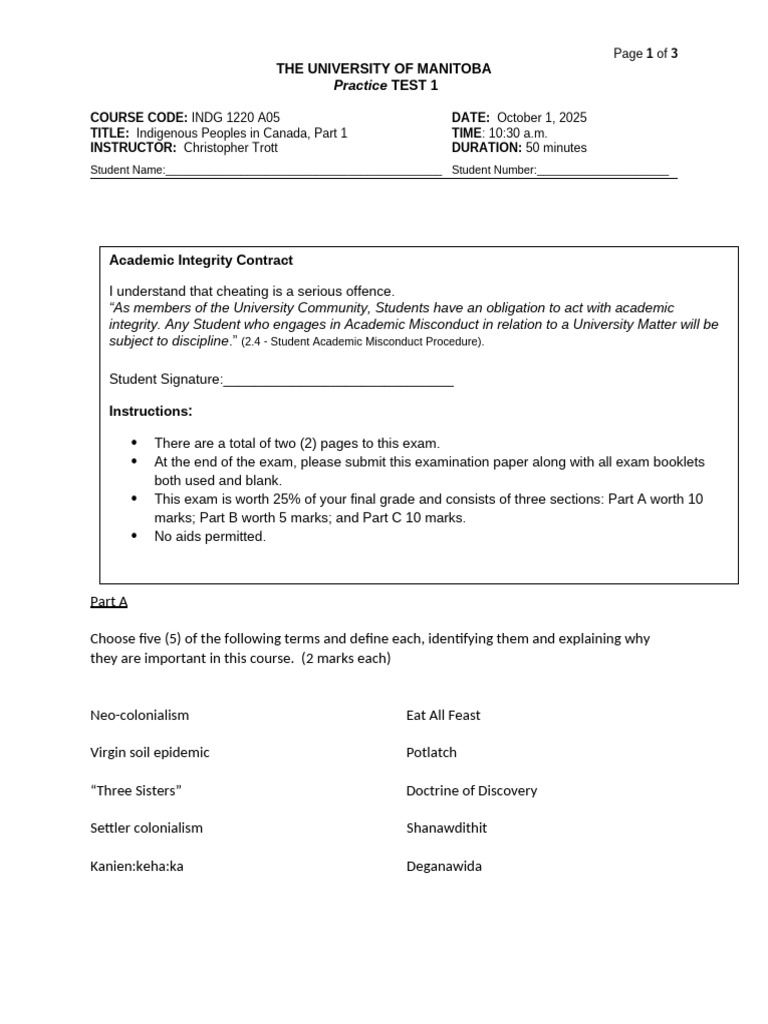 Indigenous Peoples in Canada Exam Guide | PDF | Academic Dishonesty