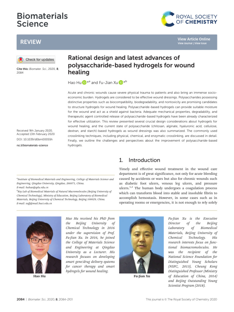 Rational Design and Latest Advances of Polysaccharide Based Hydrogels ...
