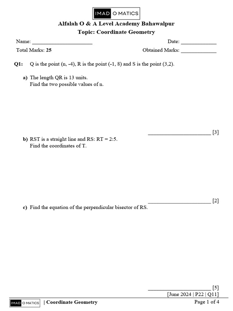 Coordinate Geometry Practice Questions | PDF | Algebraic Geometry ...