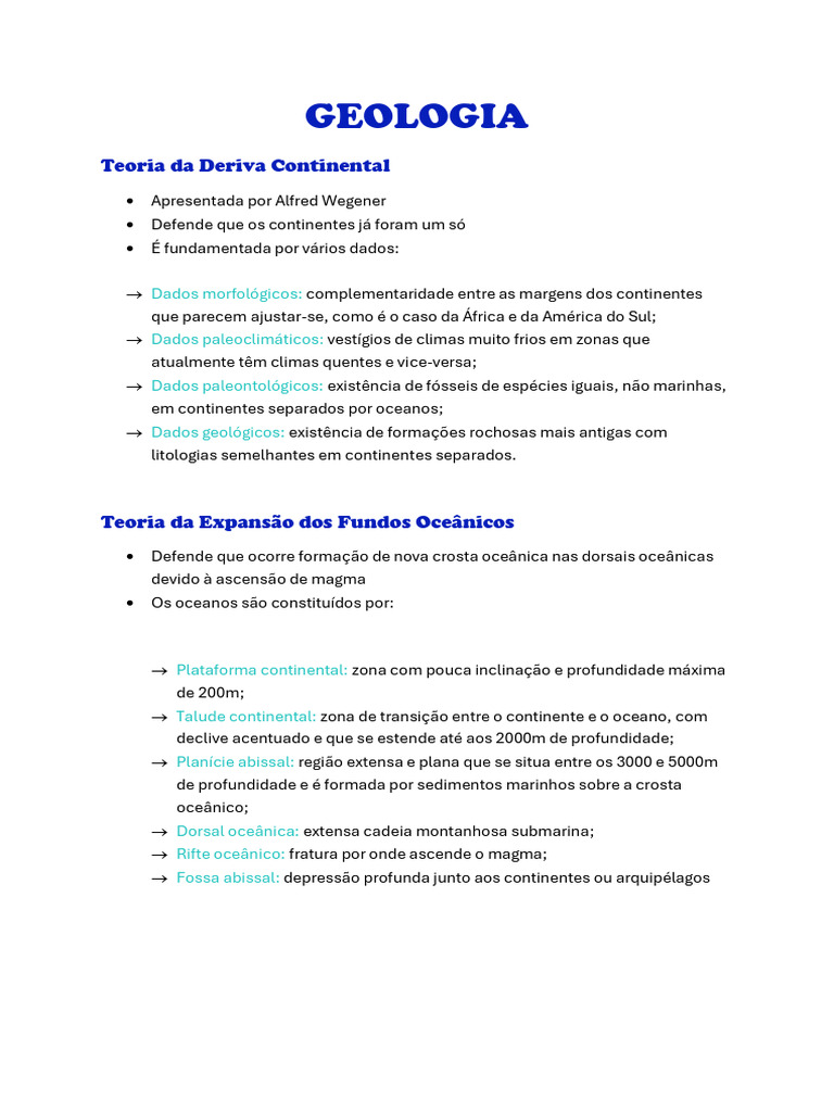 Resumo Tectónica de placas - 10º ano | PDF | Vulcão | Placas tectônicas