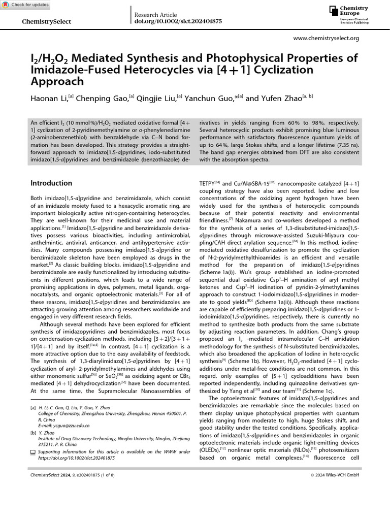 ChemistrySelect - 2024 - Li - I2 H2O2 Mediated Synthesis and ...