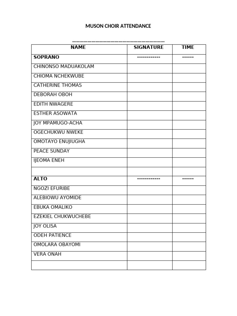 Muson Choir Attendance | PDF