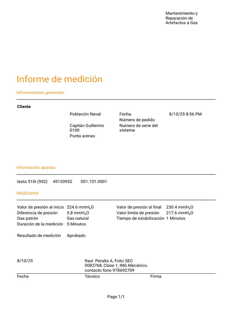 Informe de Medición: Informaciones Generales | PDF
