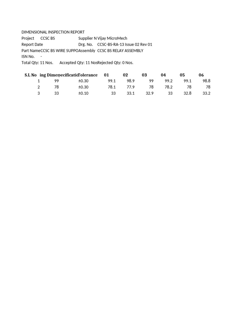Dimensional Inspection Report for CCSC BS | PDF