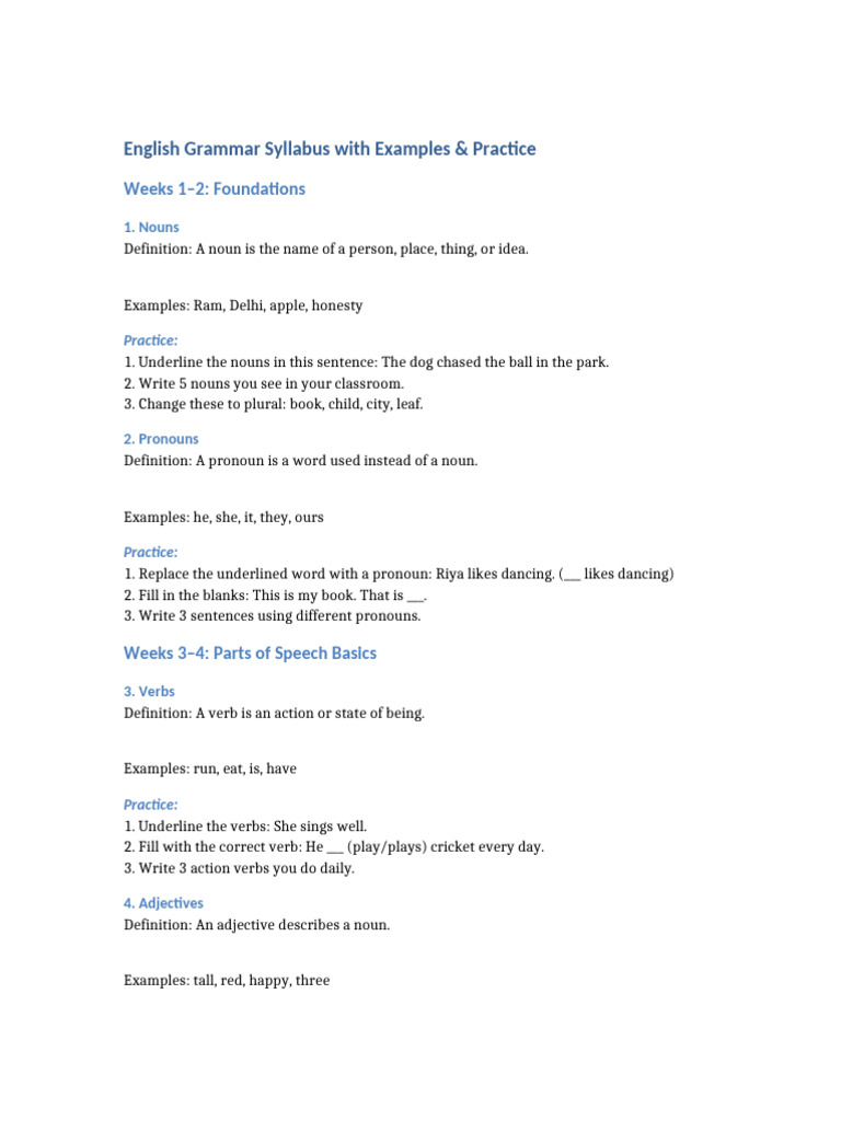 English Grammar Syllabus Practice | PDF | English Grammar | Noun