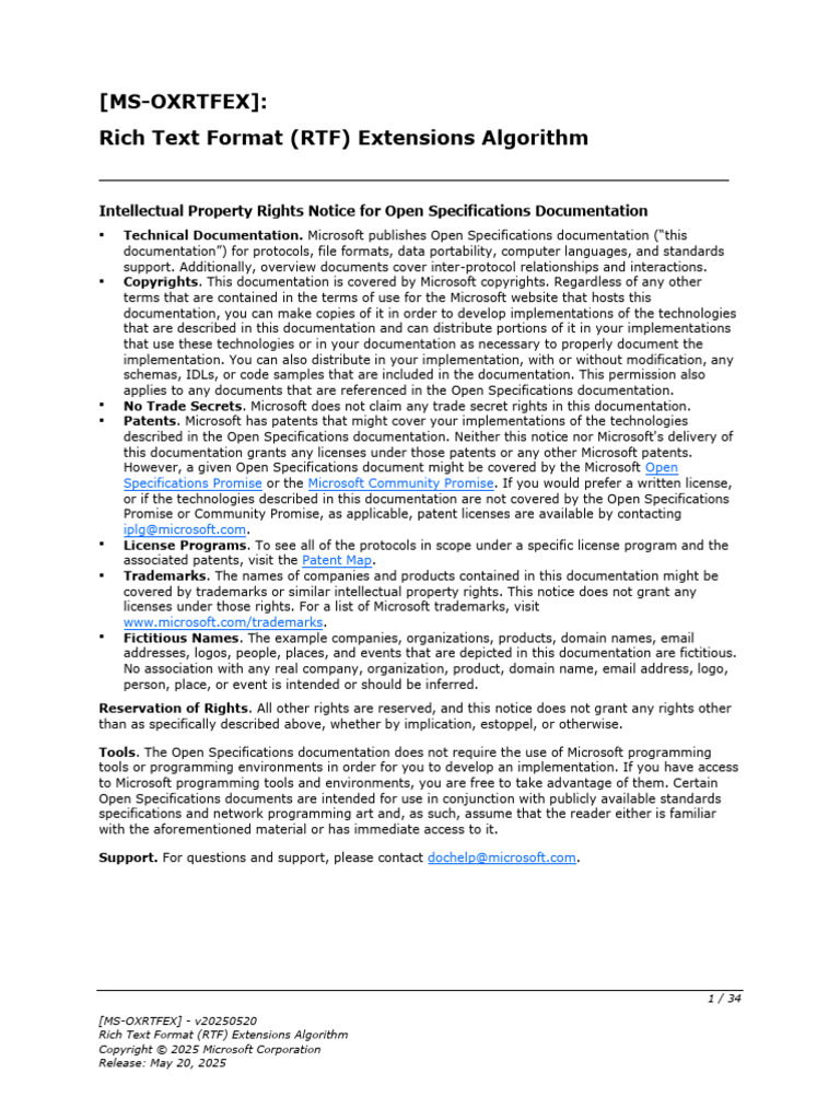 Microsoft Corporation - Rich Text Format (RTF) Extensions Algorithm ...