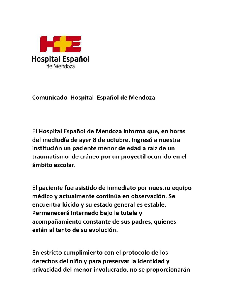 Comunicado Hospital Español de Mendoza | PDF