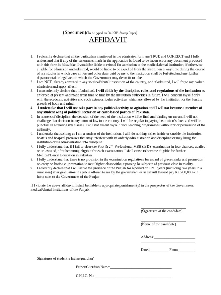 Medical Admission Affidavit Template | PDF | Justice | Crime & Violence